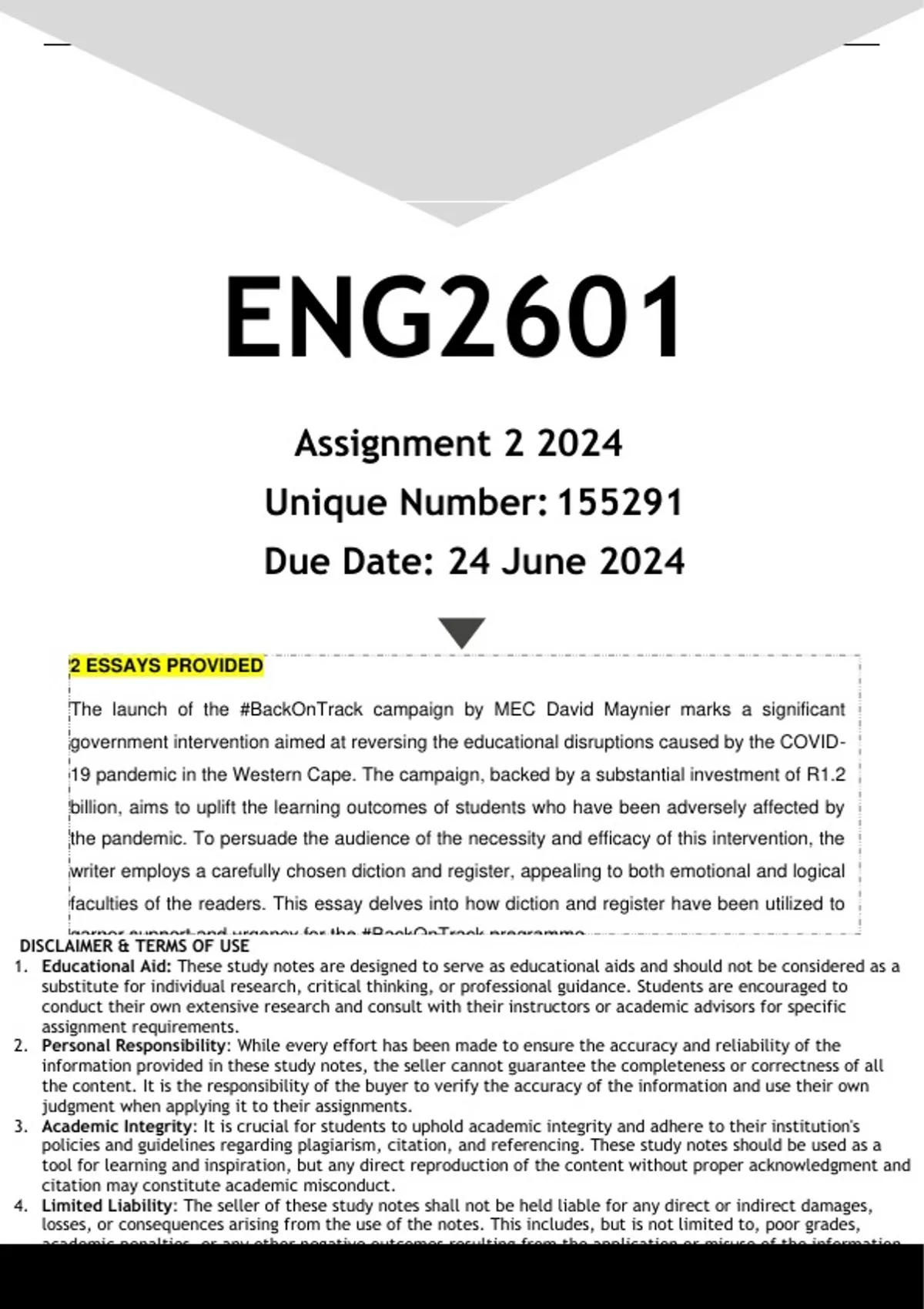 ENG2601 Assignment 2 (ANSWERS) 2024 - DISTINCTION GUARANTEED - Applied ...