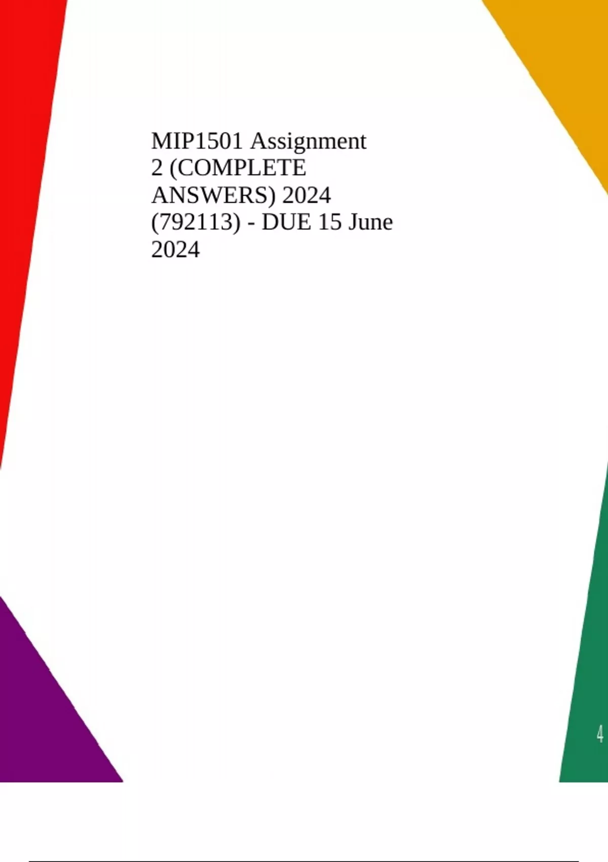 MIP1501 Assignment 2 (COMPLETE ANSWERS) 2024 (792113) - DUE 15 June ...