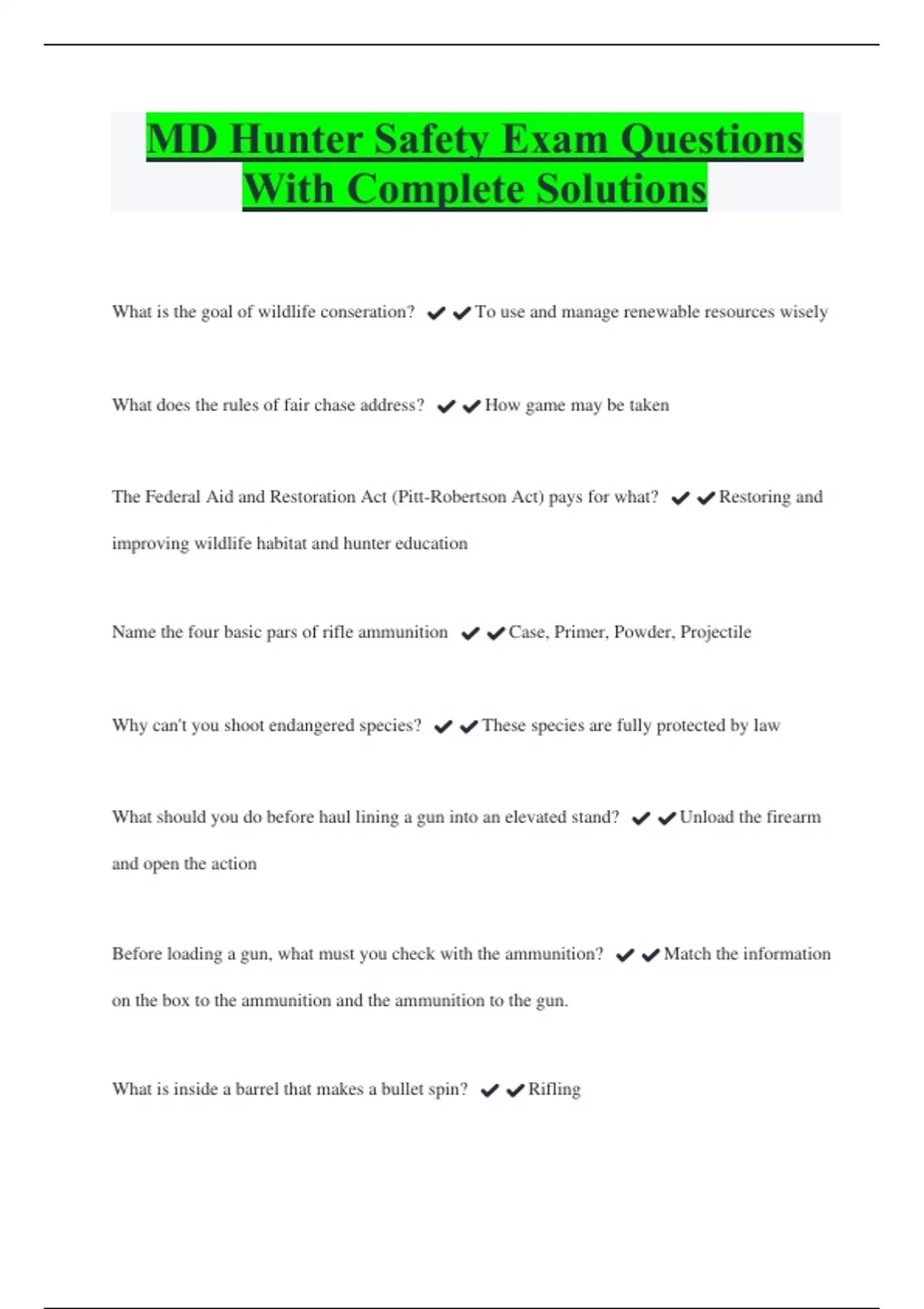 MD Hunter Safety Exam Questions With Complete Solutions - MD Hunter ...