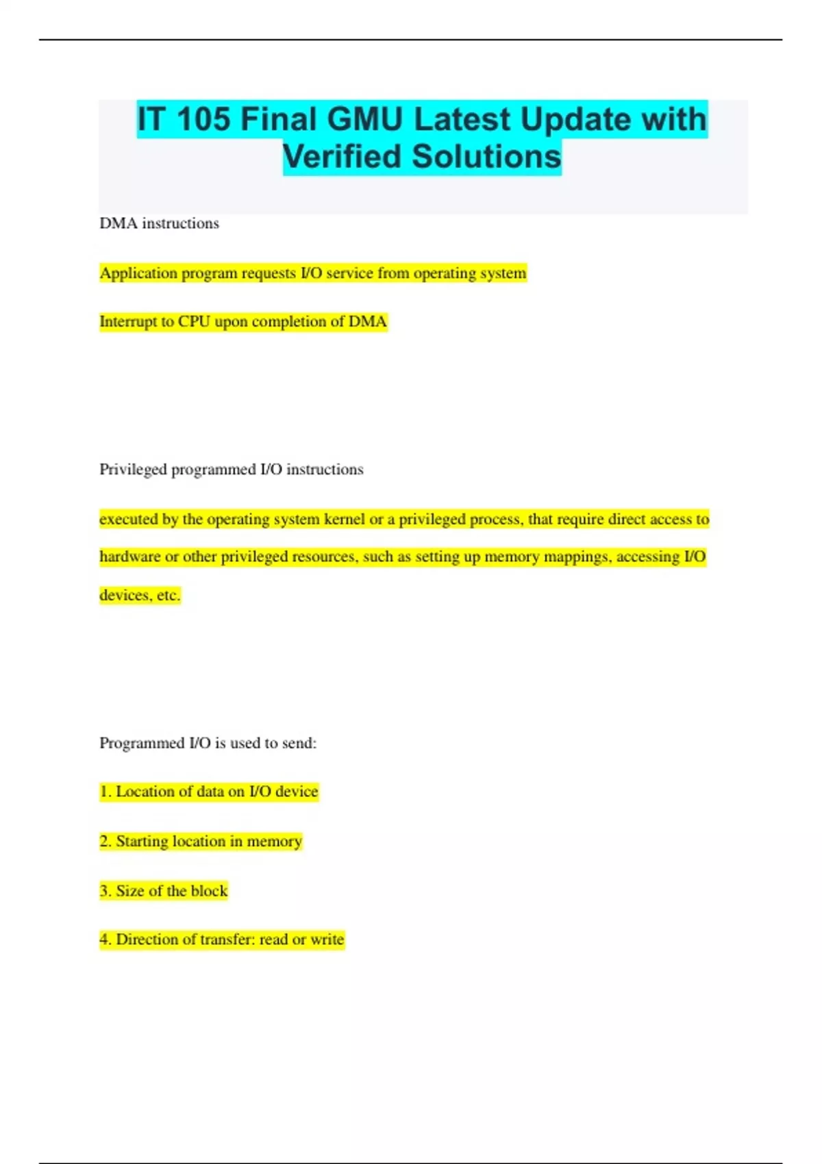 IT 105 GMU Bundled Exams Questions and Answers Latest Versions (2024/ ...