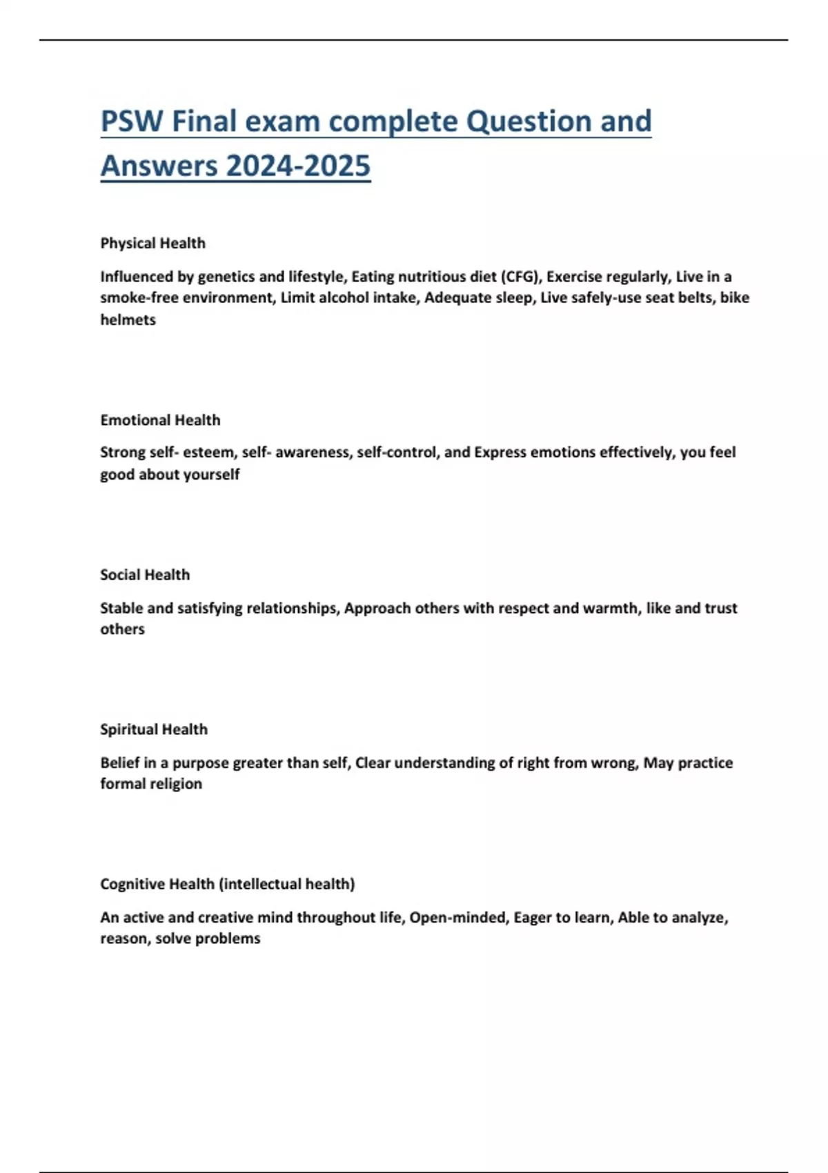 PSW Final exam complete Question and Answers - PSW - Stuvia US