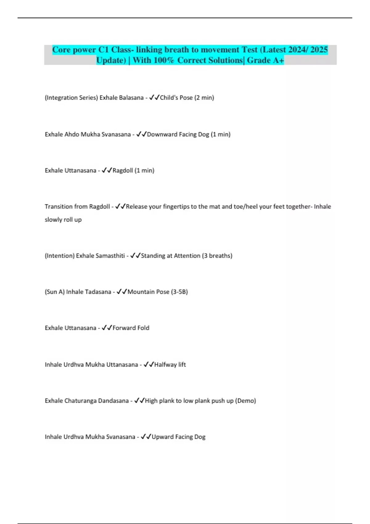 Core power C1 Class- linking breath to movement Test (Latest 2024/ 2025 ...