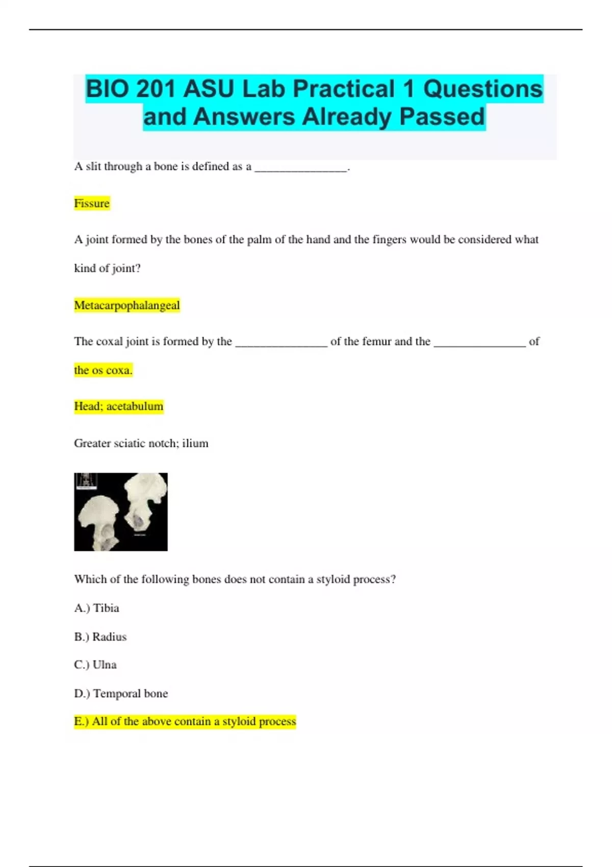 BIO 201 ASU Lab Practical 1 Questions and Answers Already Passed - BIO ...