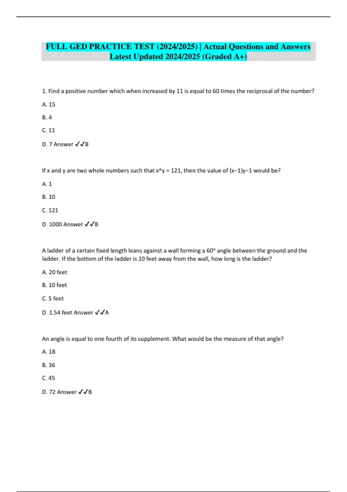 FULL GED PRACTICE TEST (2024/2025) | Actual Questions and Answers ...
