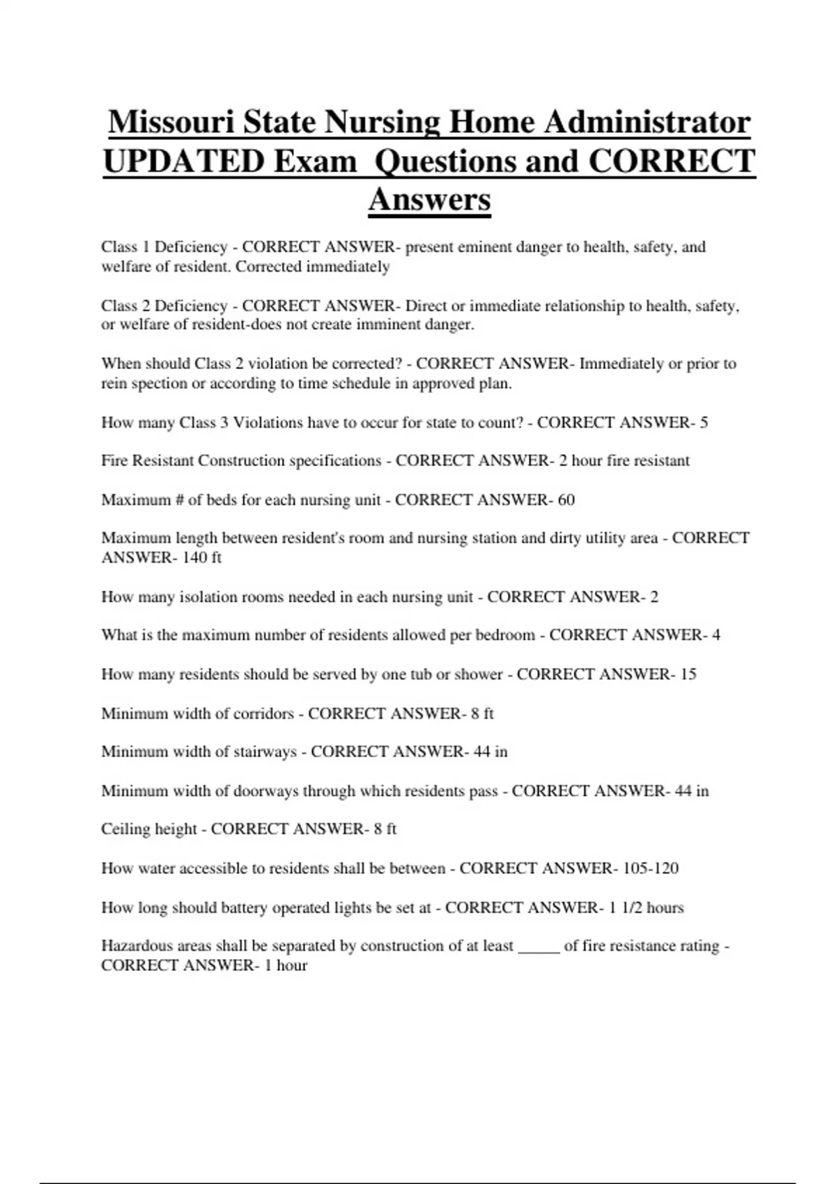 Missouri State Nursing Home Administrator UPDATED Exam Questions and ...