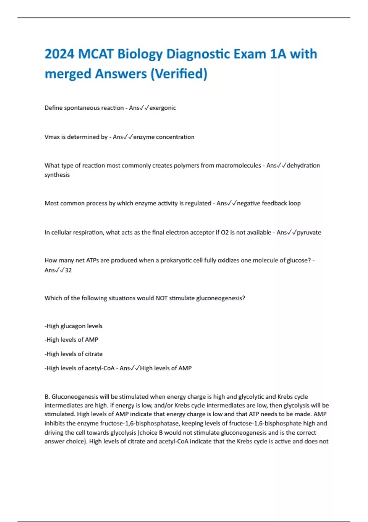 2024 MCAT Biology Diagnostic Exam 1A with merged Answers (Verified ...