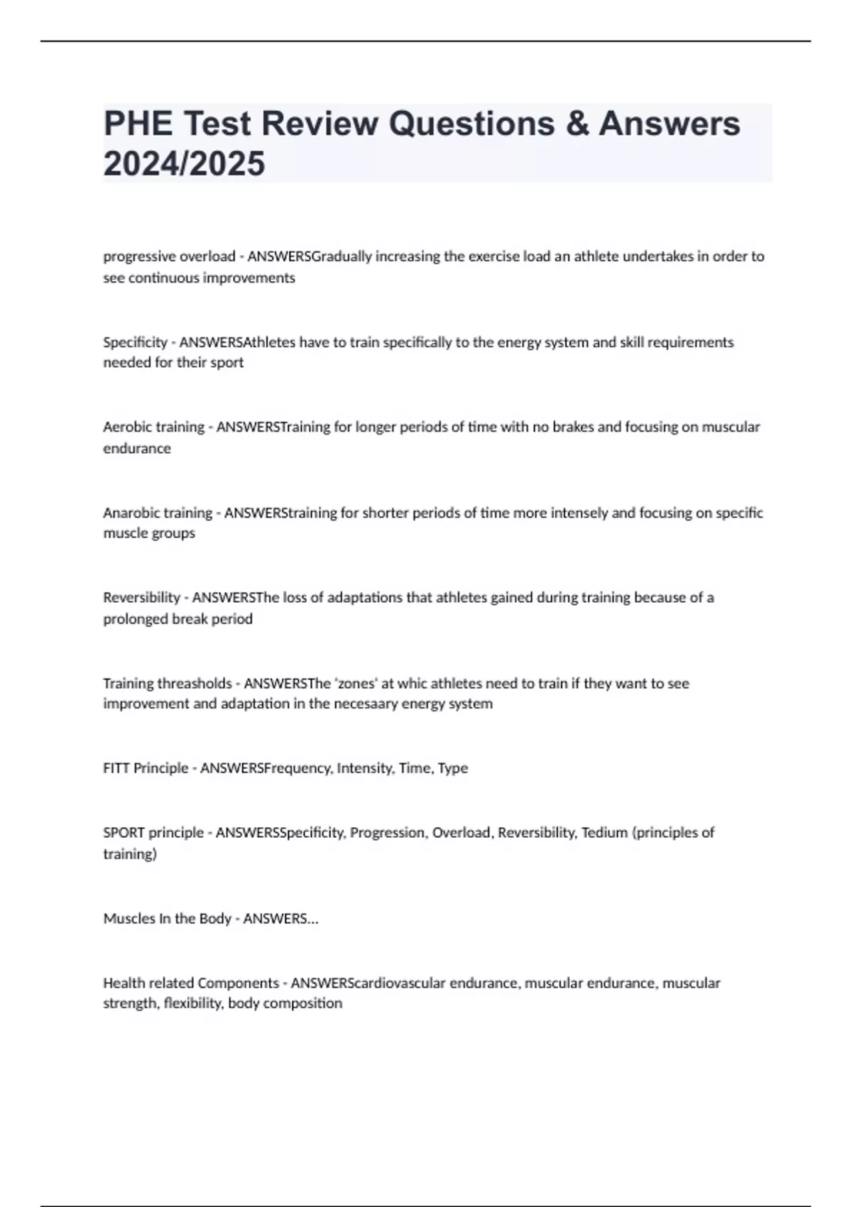 PHE Test Review Questions & Answers 2024/2025 - PHE - Stuvia UK