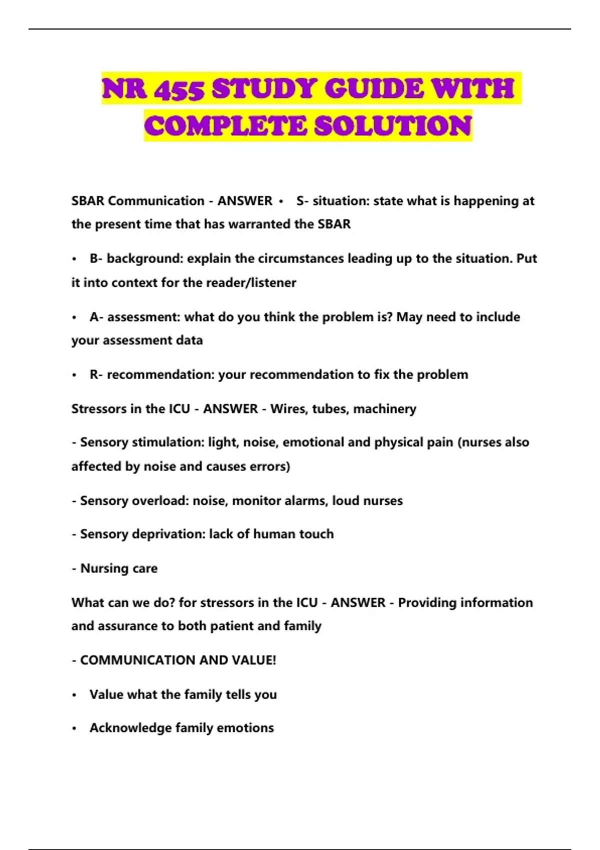 NR 455 STUDY GUIDE WITH COMPLETE SOLUTION - NR 455 - Stuvia US