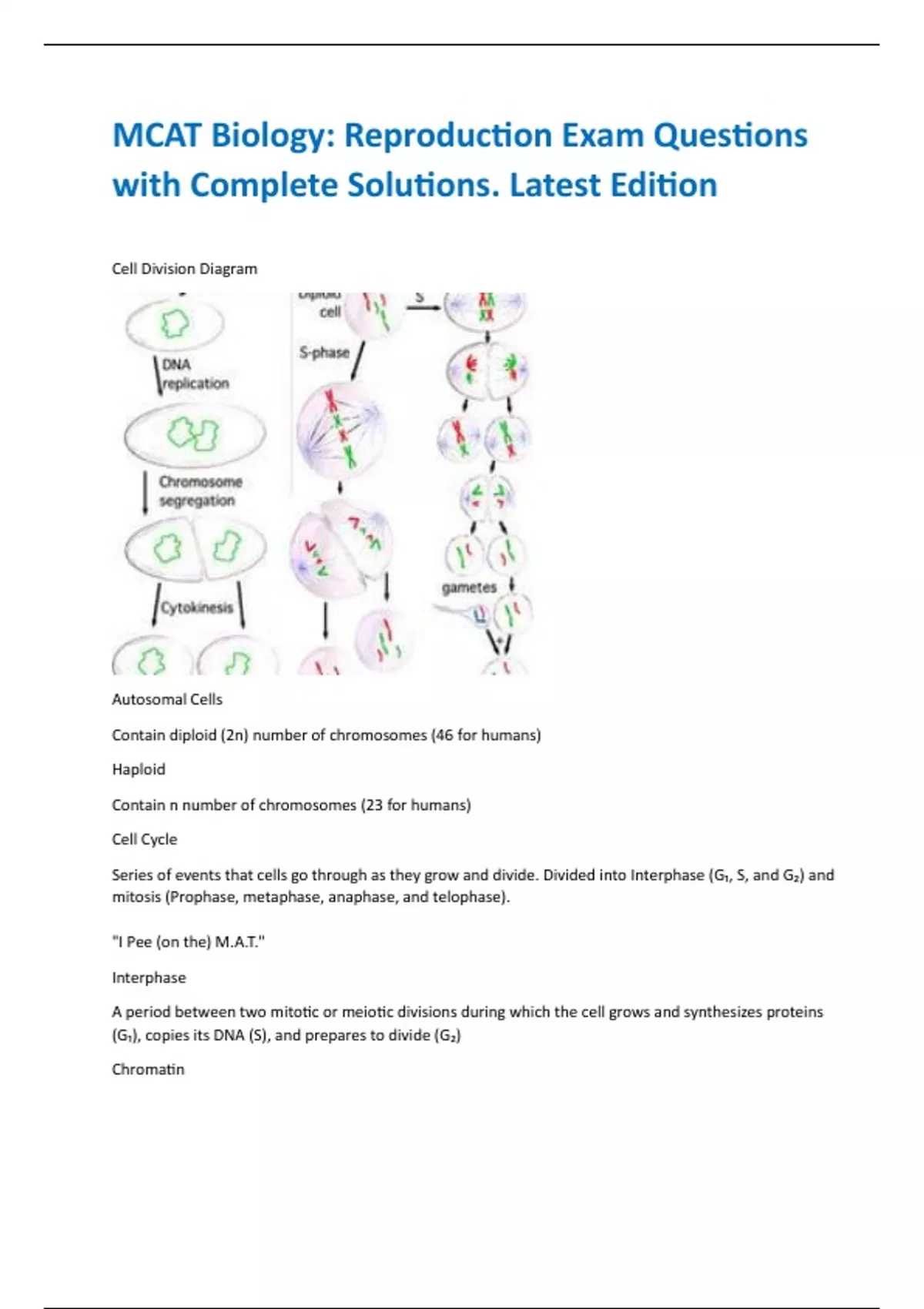 MCAT Biology: Reproduction Exam Questions with Complete Solutions ...