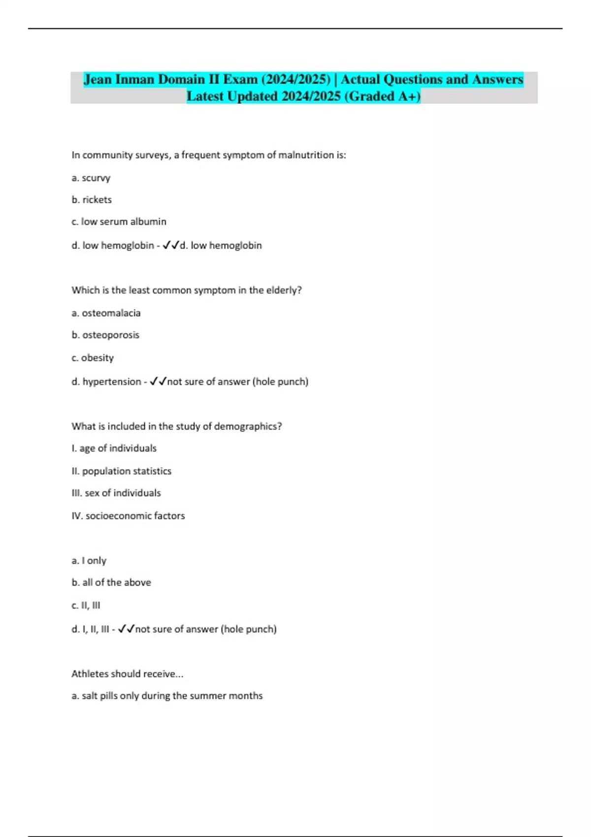 Jean Inman Domain II Exam (2024/2025) | Actual Questions and Answers ...