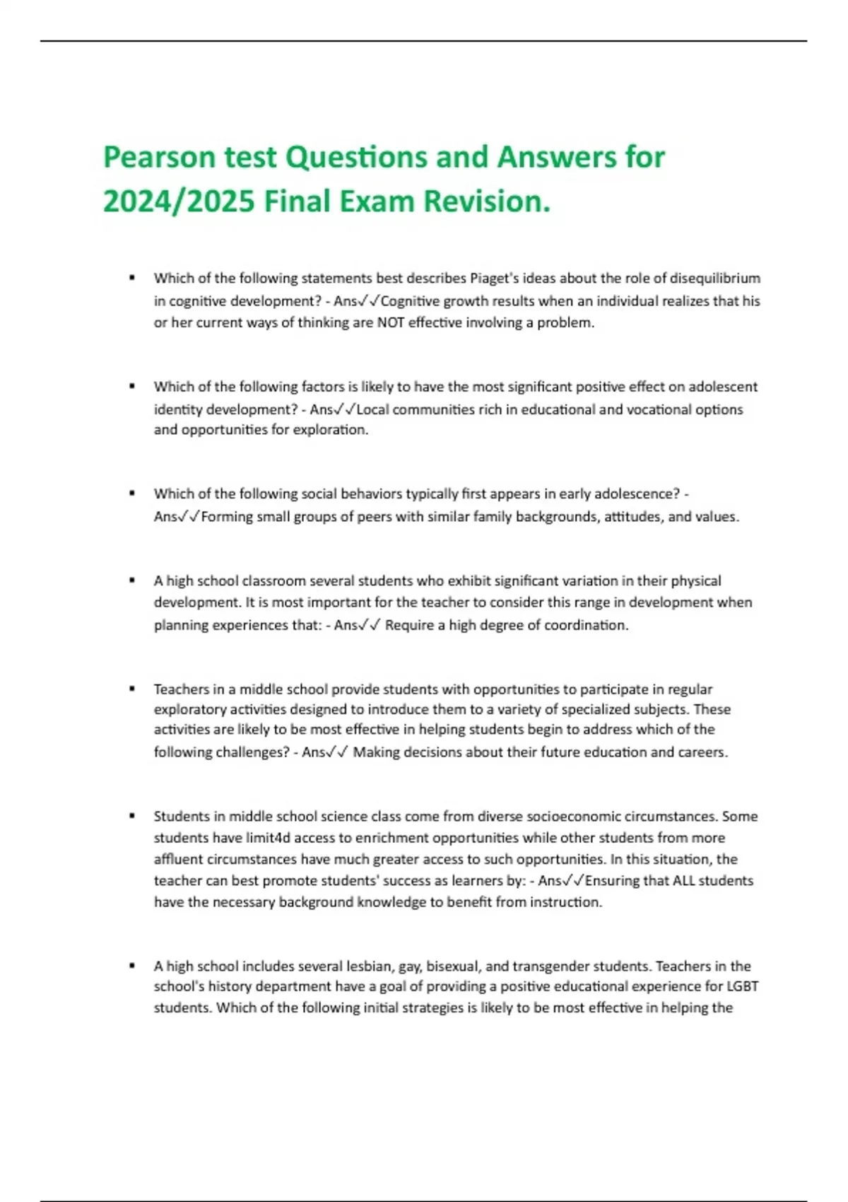 Pearson Test Questions And Answers For 2024 2025 Final Exam Revision Pearson Test Questions And Answers For 2024 2025 Final Exam Revision