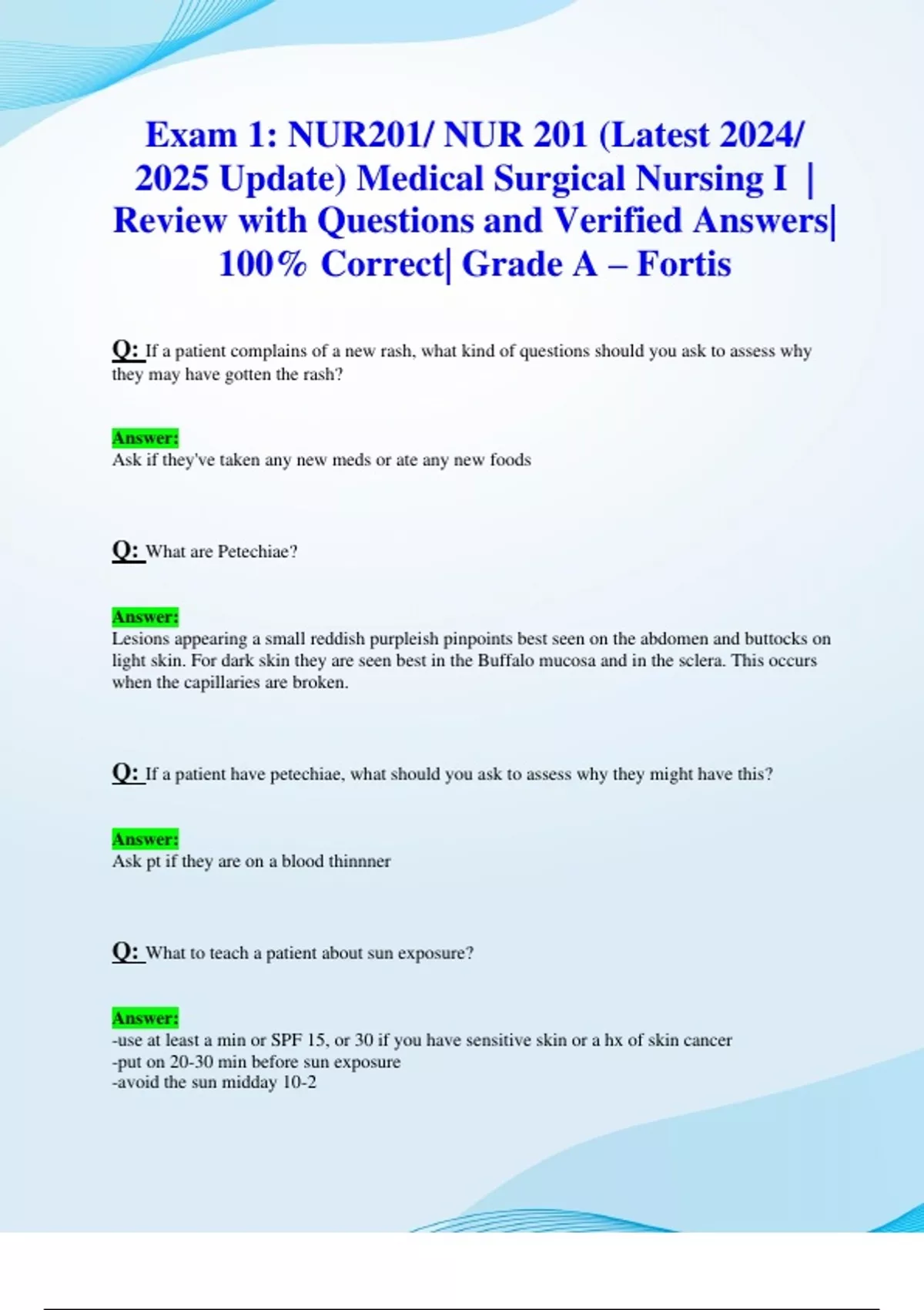 Exam 1: NUR201/ NUR 201 (Latest 2024/ 2025 Update) Medical Surgical ...