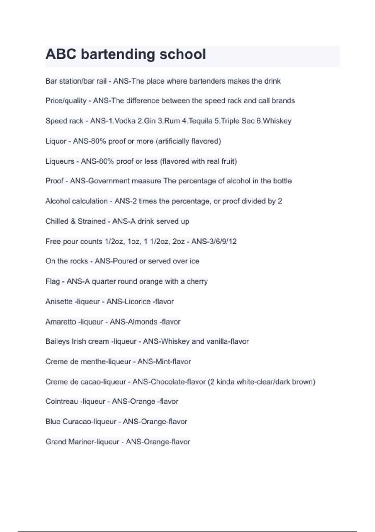 ABC bartending school (2) (Latest 2025 / 2026 Update): Actual Exam ...