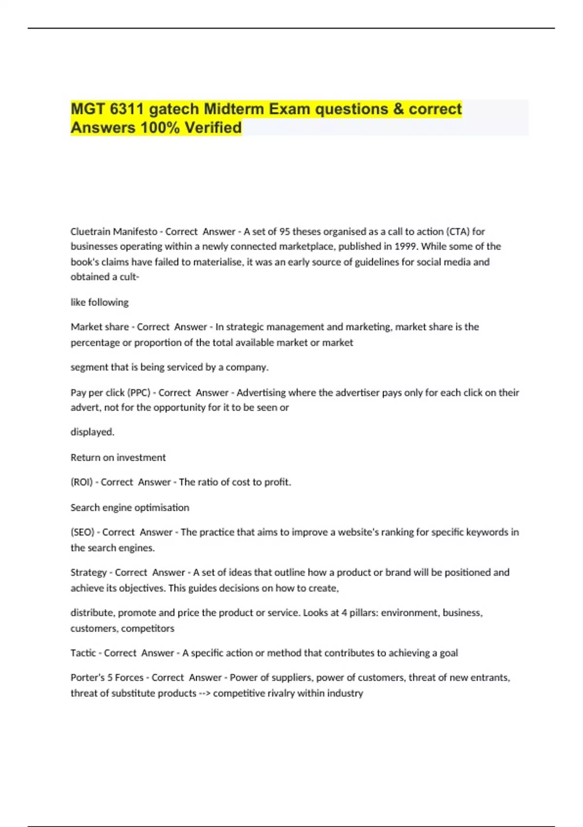 MGT 6311 gatech Midterm Exam questions & correct Answers 100% Verified ...