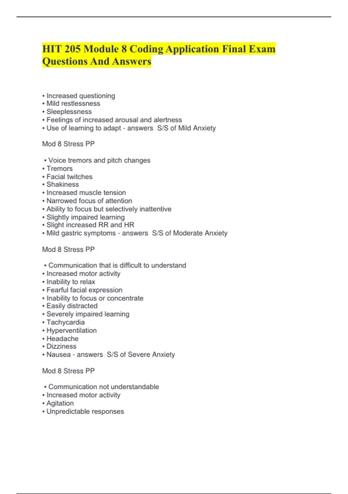 HIT 205 Module 8 Coding Application Final Exam Questions And Answers ...