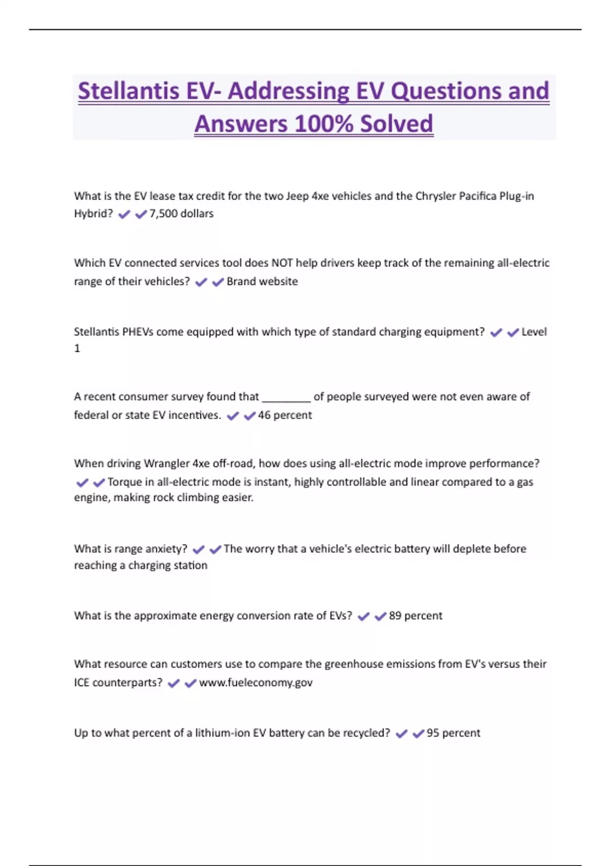 Stellantis EV- Addressing EV Questions and Answers 100% Solved ...