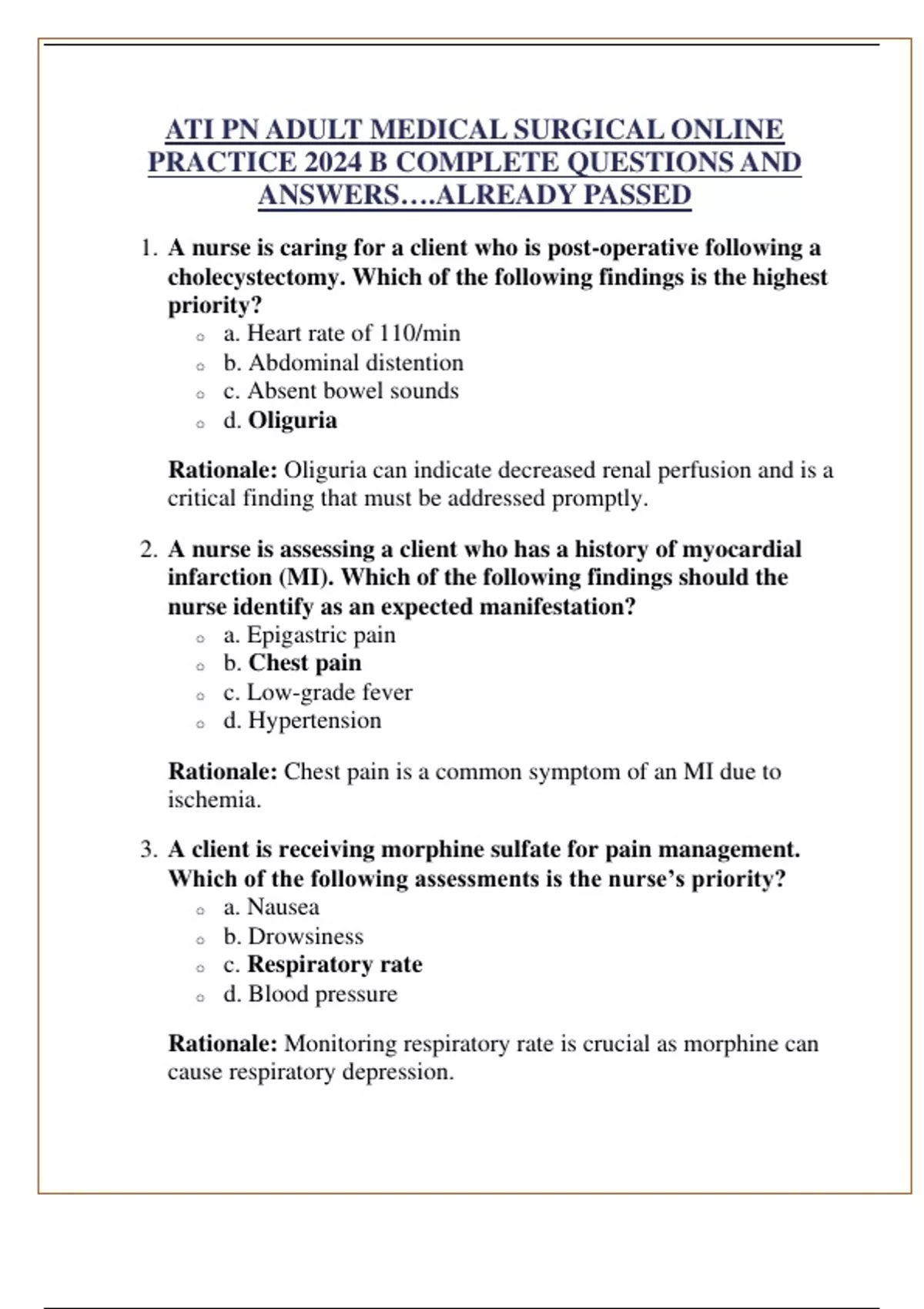 ATI PN ADULT MEDICAL SURGICAL ONLINE PRACTICE 2024 B COMPLETE QUESTIONS AND ANSWERS….ALREADY ...