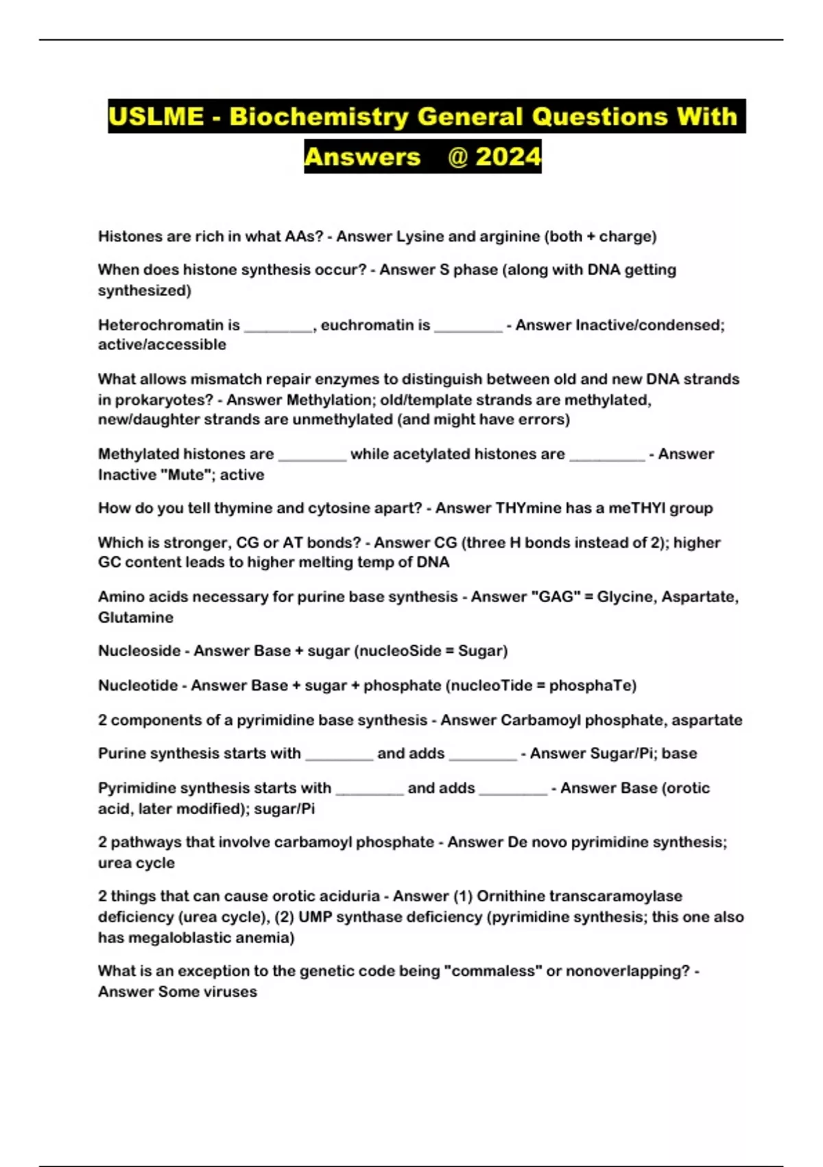 USLME - Biochemistry General Questions With Answers @ 2024 - USLME ...