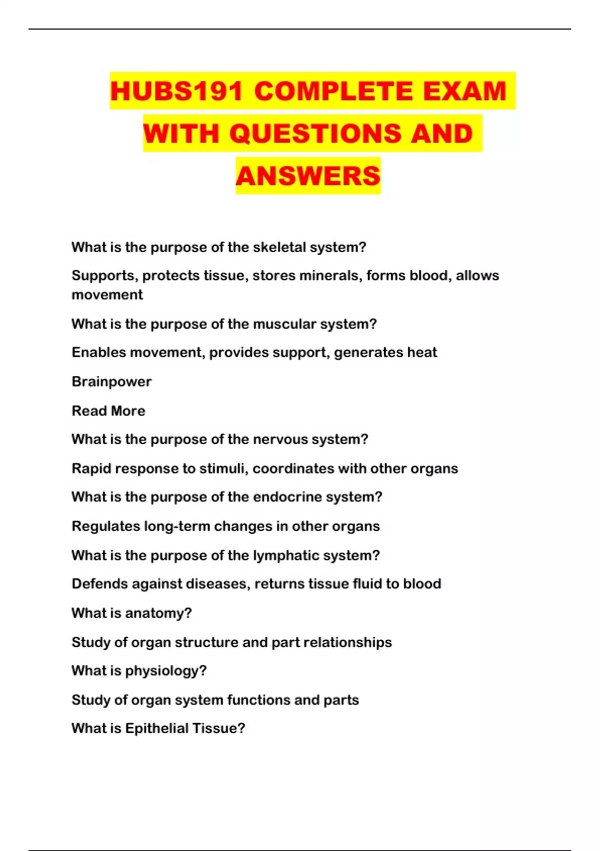 HUBS191 COMPLETE EXAM WITH QUESTIONS AND ANSWERS - HUBS191 - Stuvia UK