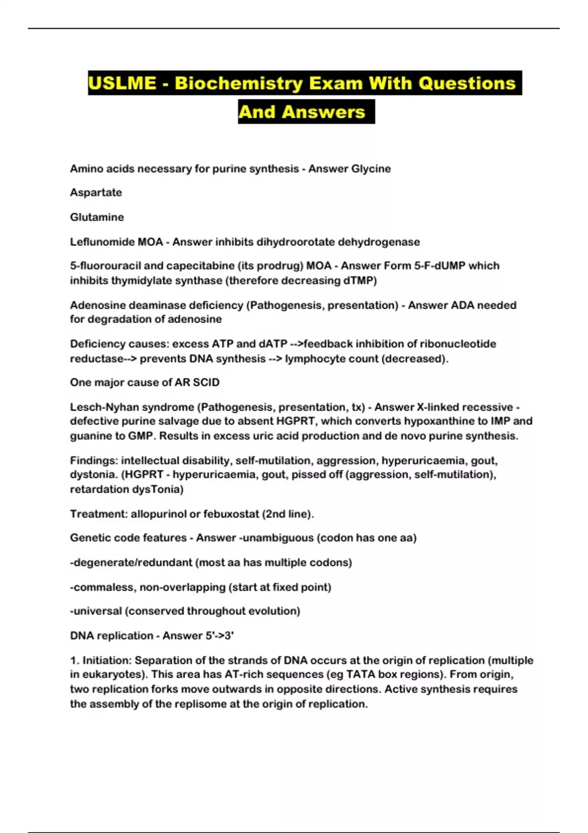 USLME - Biochemistry Exam With Questions And Answers - USLME ...