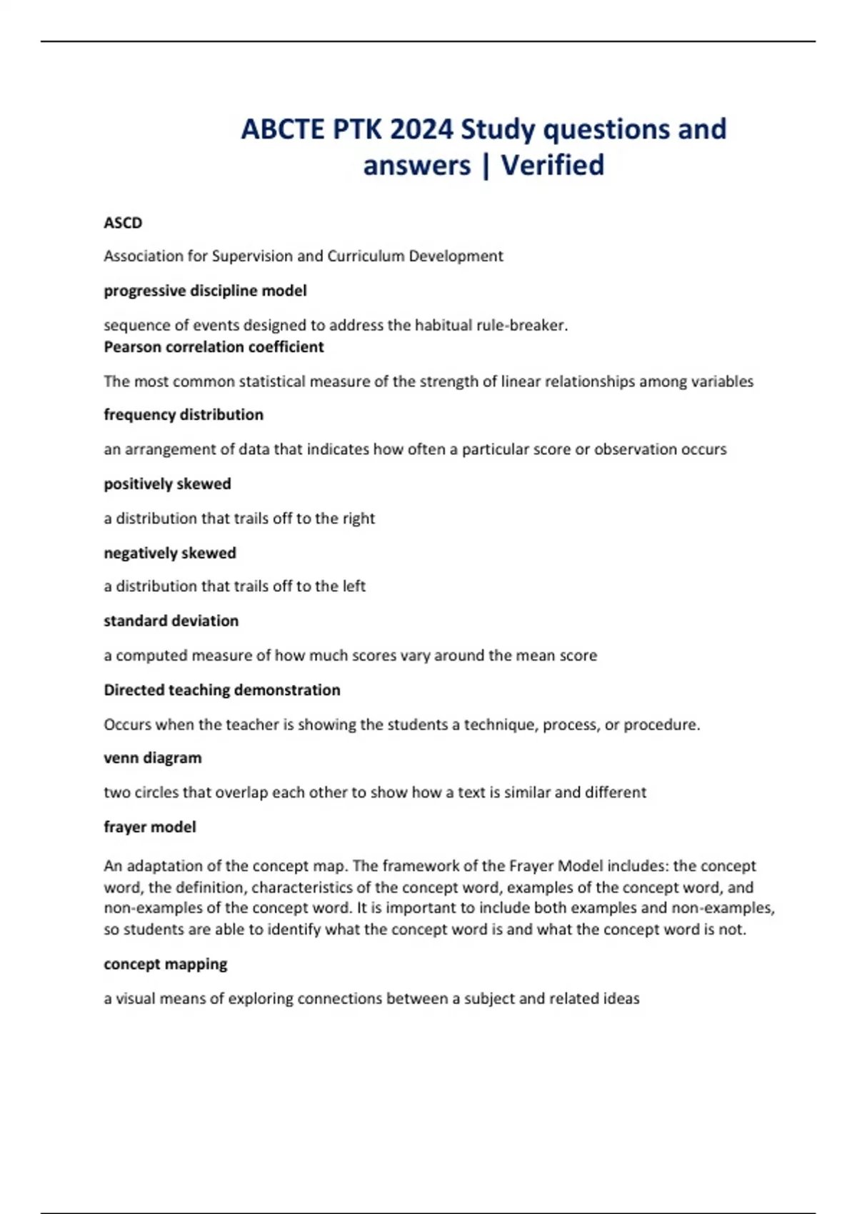 ABCTE PTK 2024 Study questions and answers | Verified - ABCTE PTK ...