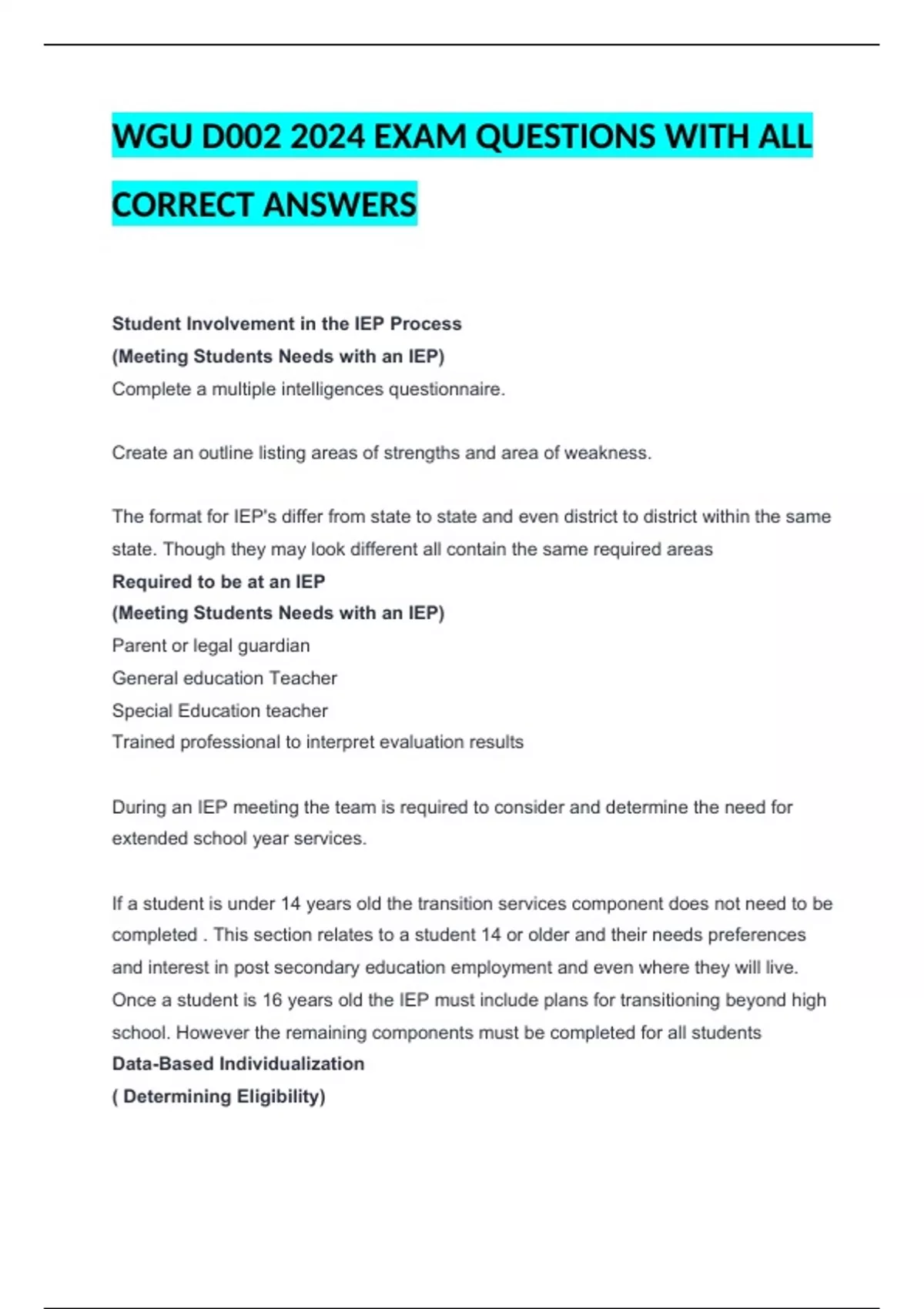 WGU D002 2024 EXAM QUESTIONS WITH ALL CORRECT ANSWERS - WGU D002 ...