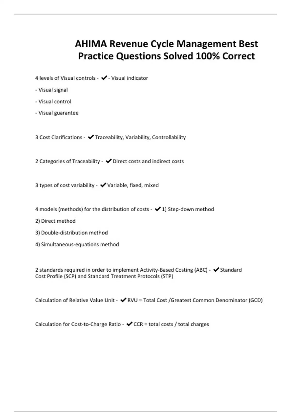 AHIMA Revenue Cycle Management Best Practice Questions Solved 100% ...
