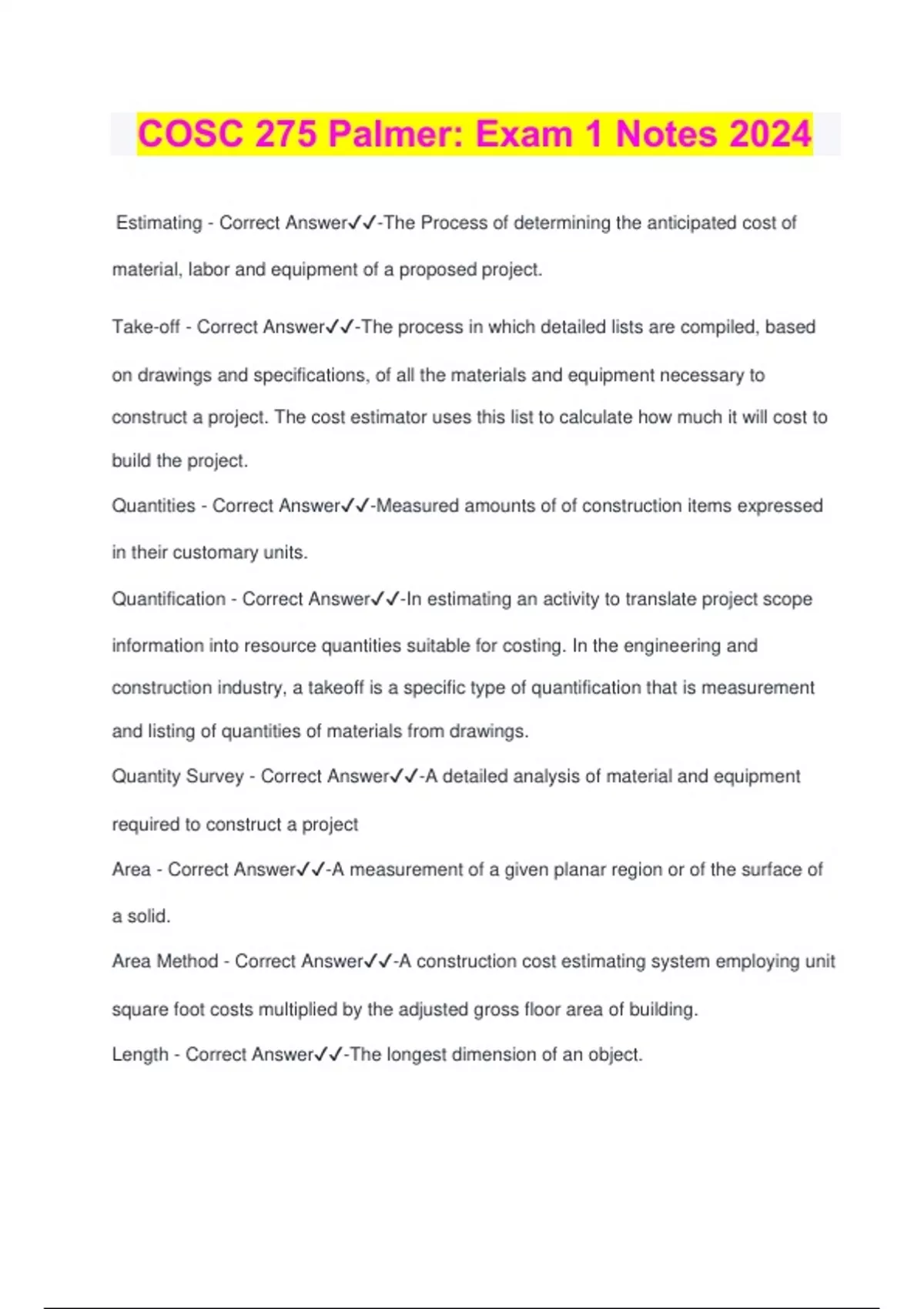 COSC 275 Palmer: Exam 1 Notes 2024 - COSC 275 - Stuvia US