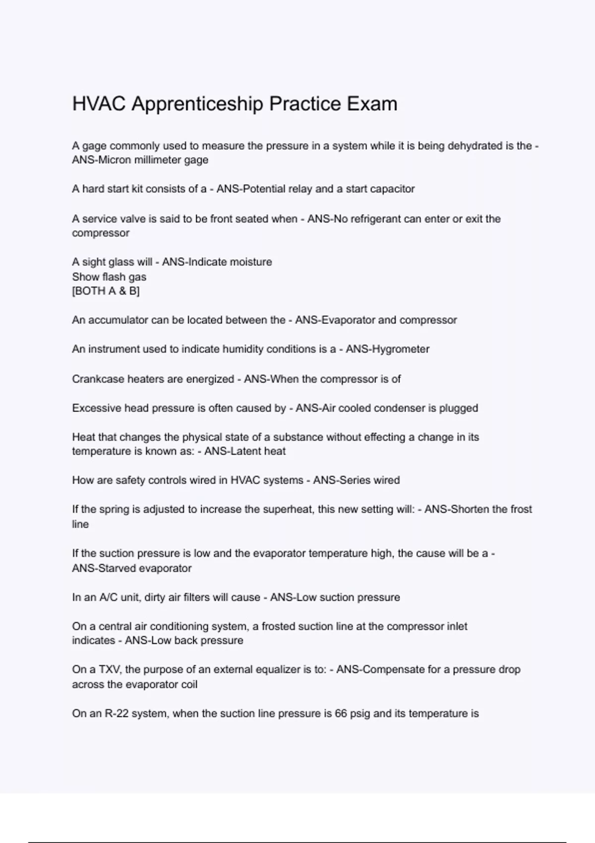 HVAC Apprenticeship Practice Exam - Leadership & Management - Stuvia US