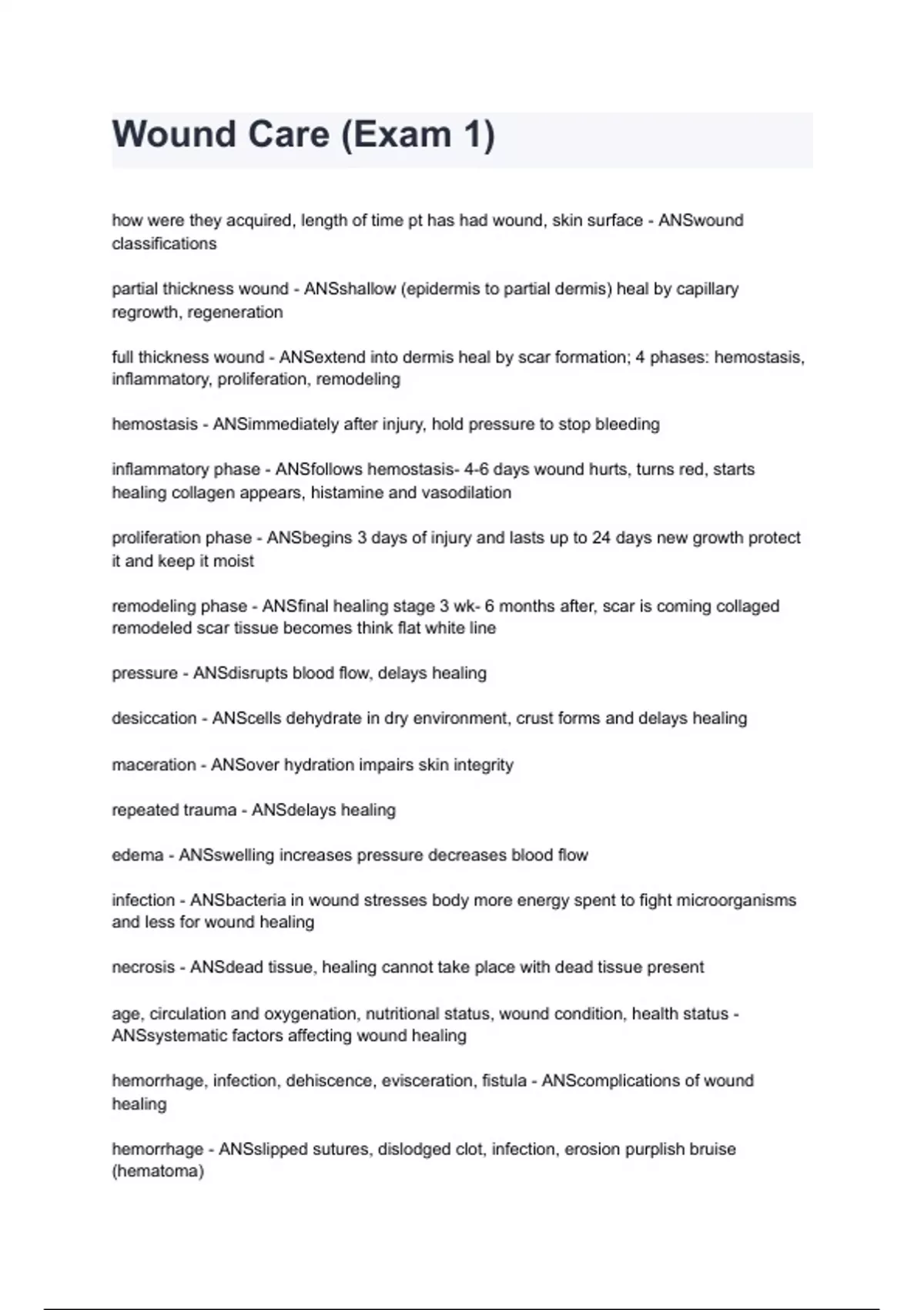 Wound Care (Exam 1) questions and answers graded A+ by experts 2024/ ...