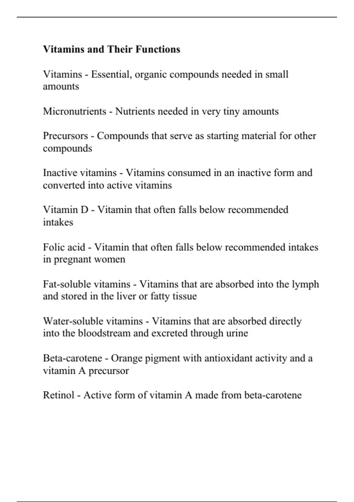 Vitamins and Their Functions - Nutrition - Stuvia US