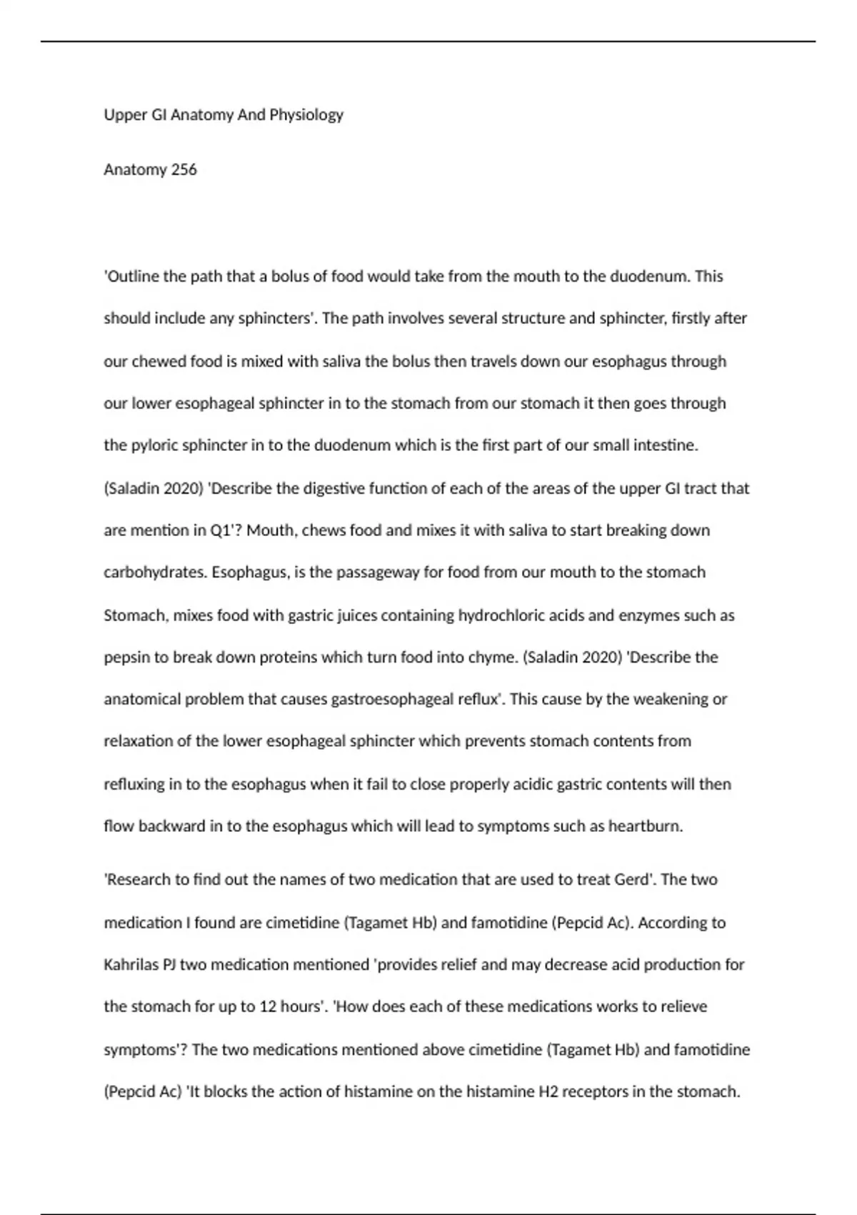 Summary Upper GI Anatomy And Physiology Anatomy 256Outline the path ...