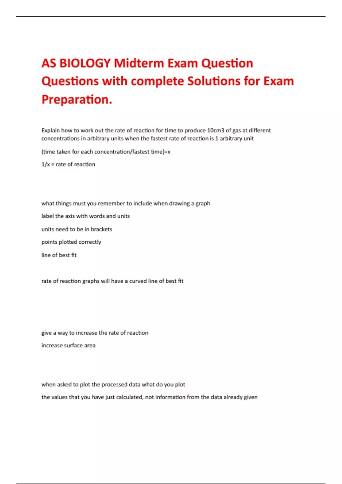 AS BIOLOGY Midterm Exam Question Questions with complete Solutions for ...