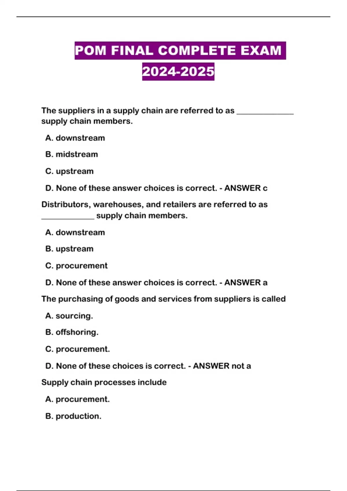 POM FINAL COMPLETE EXAM - POM - Stuvia US
