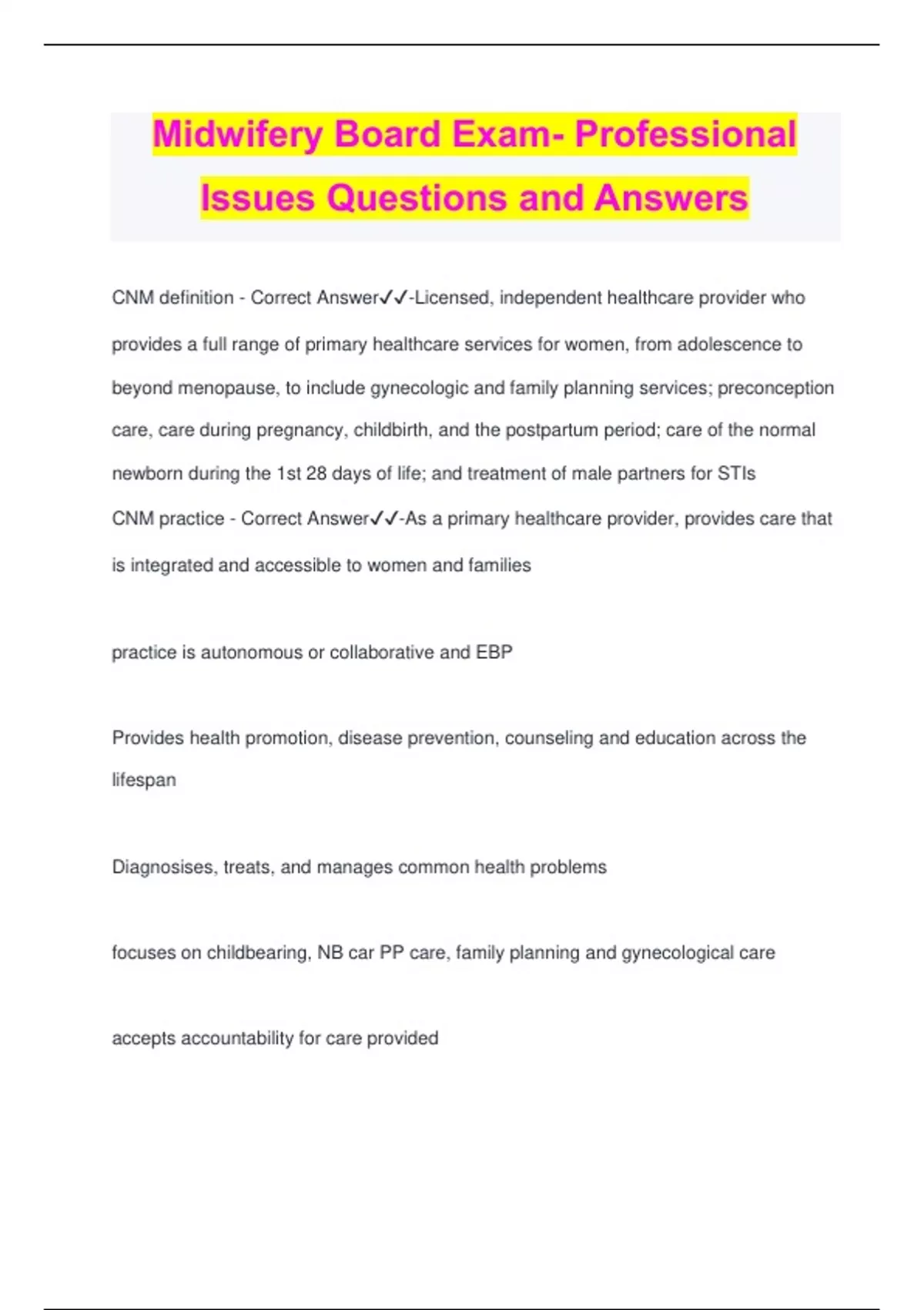 Midwifery Board Exam- Professional Issues Questions and Answers ...