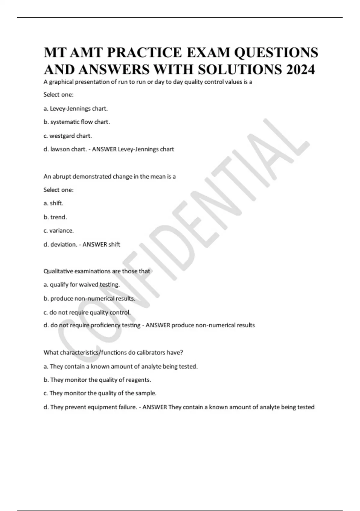 MT AMT PRACTICE EXAM QUESTIONS AND ANSWERS WITH SOLUTIONS 2024 - Amt - Stuvia US