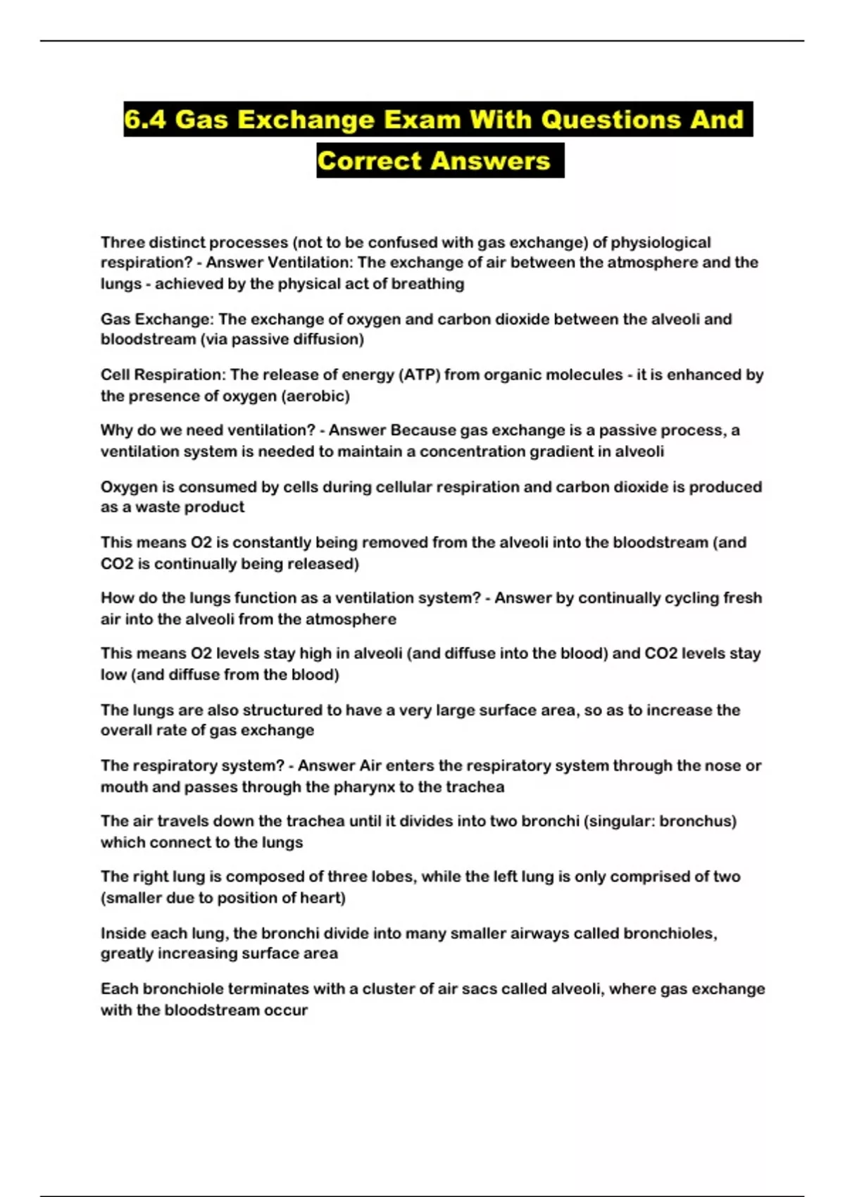 6.4 Gas Exchange Exam With Questions And Correct Answers - 6.4 Gas ...