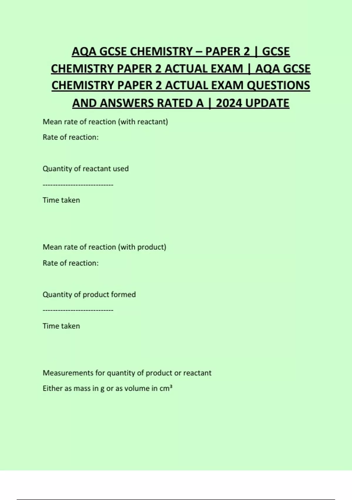 AQA GCSE CHEMISTRY – PAPER 2 | GCSE CHEMISTRY PAPER 2 ACTUAL EXAM | AQA ...
