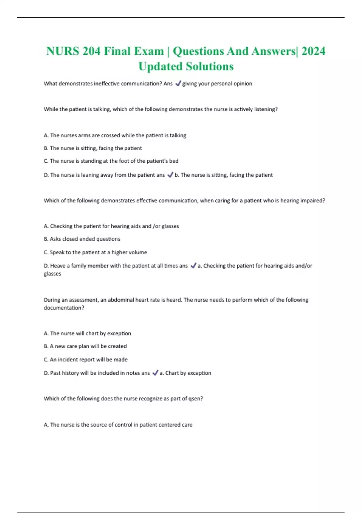 NURS 204 Final Exam | Questions And Answers| 2024 Updated Solutions ...