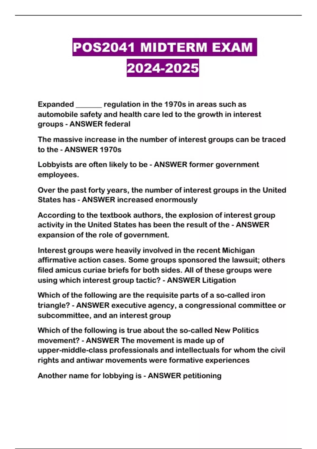 POS2041 MIDTERM EXAM - POS2041 - Stuvia US