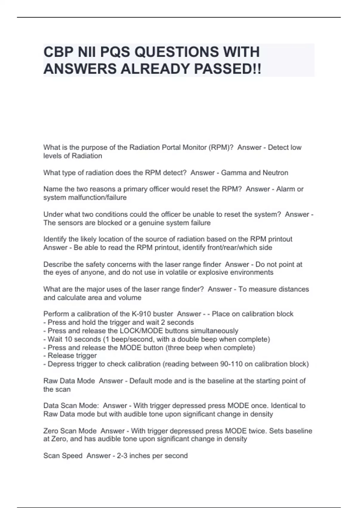 CBP NII PQS QUESTIONS WITH ANSWERS ALREADY PASSED!! - CBP NII PQS - Stuvia US