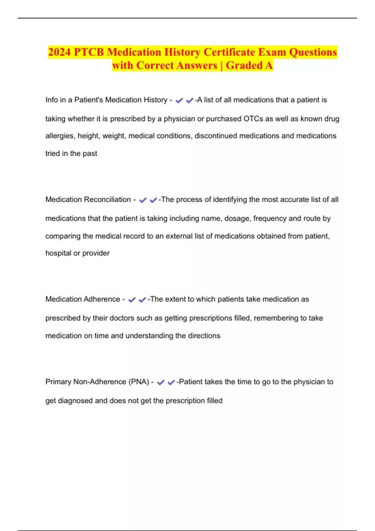 2024 PTCB Medication History Certificate Exam Questions with Correct ...