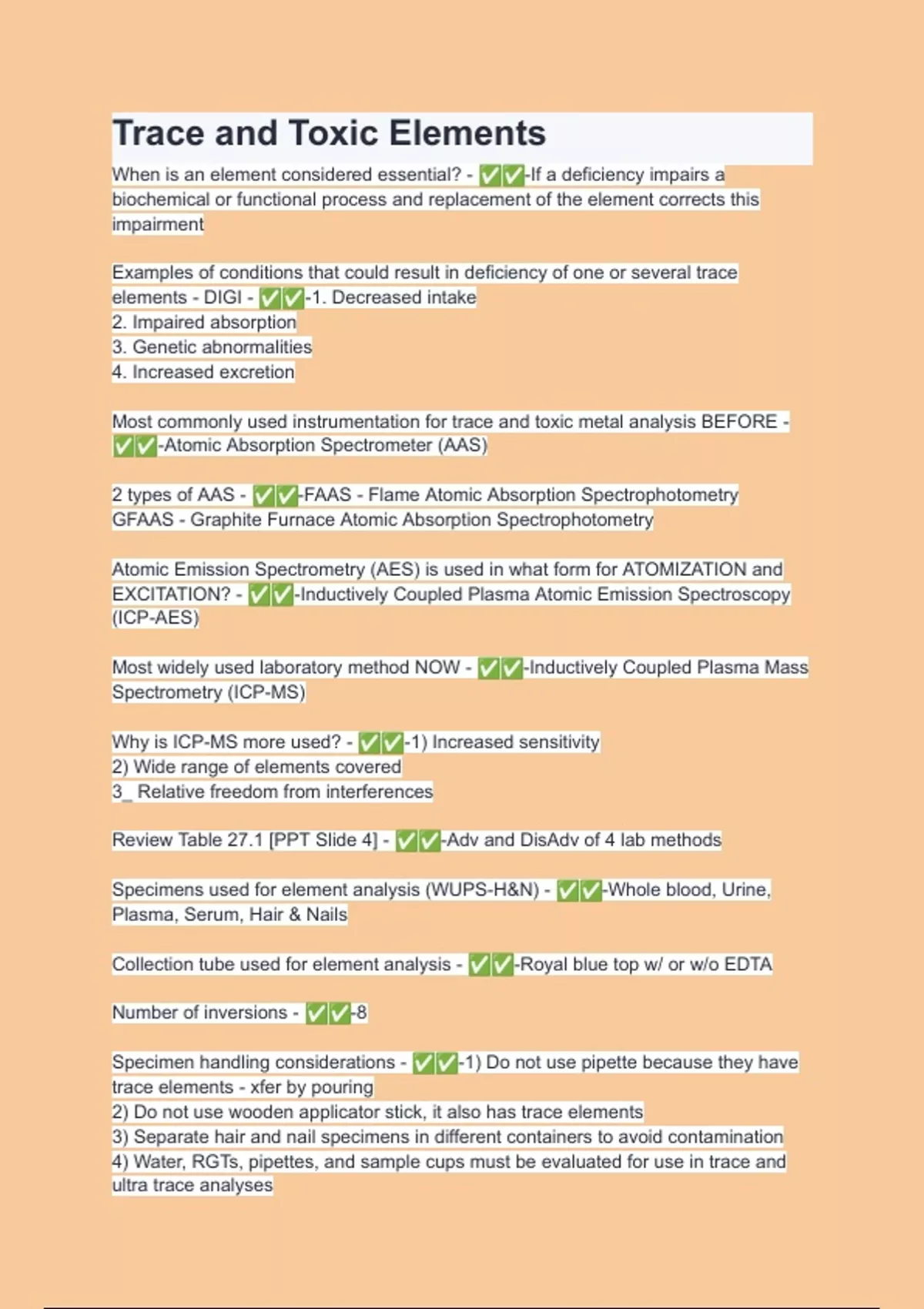 Trace and Toxic Elements Questions and answers - Studies - Stuvia US
