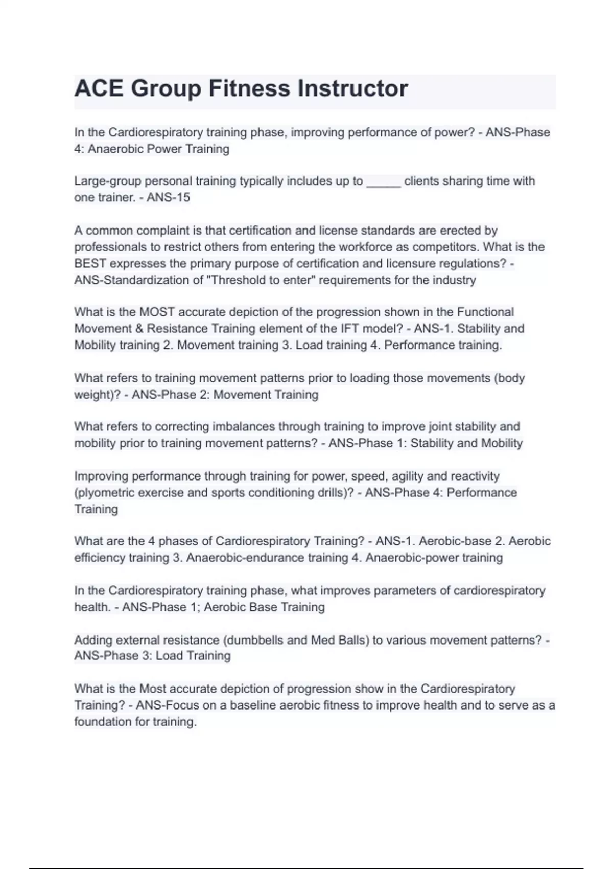 ACE Group Fitness Instructor. (Latest 2025 / 2026 Update): Actual Exam ...