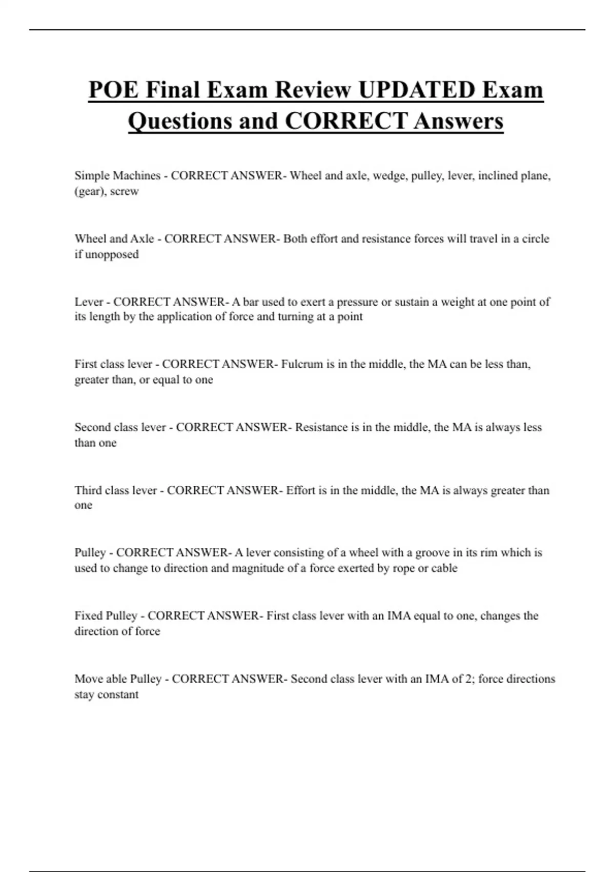 POE Final Exam Review UPDATED Exam Questions and CORRECT Answers - POE - Stuvia US