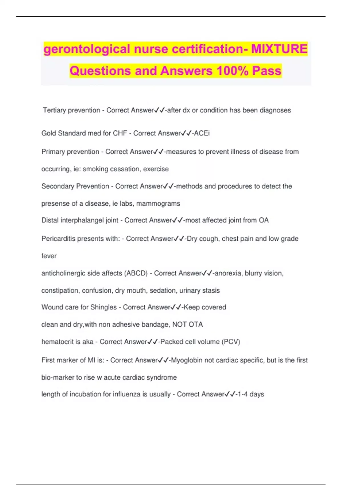 gerontological nurse certification- MIXTURE Questions and Answers 100% ...