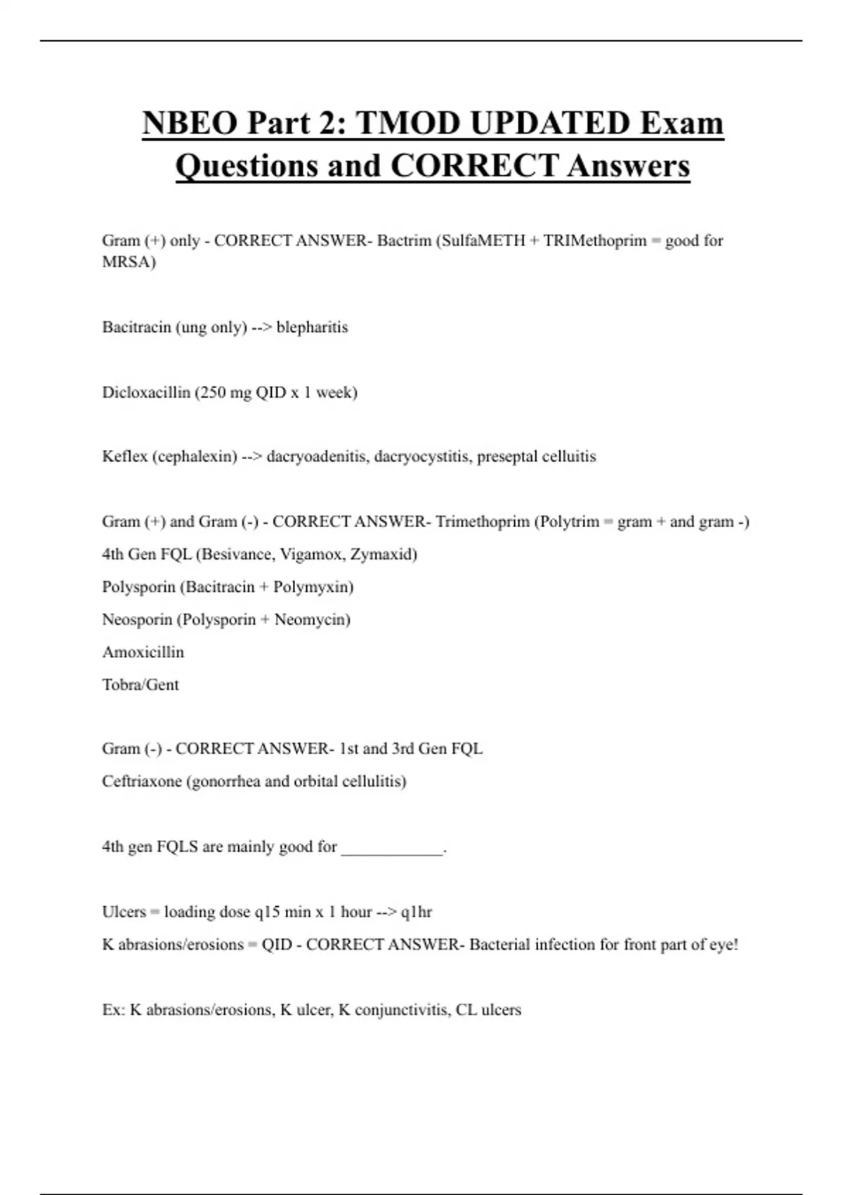 NBEO Part 2: TMOD UPDATED Exam Questions and CORRECT Answers - NBEO Part 2: TMOD - Stuvia US