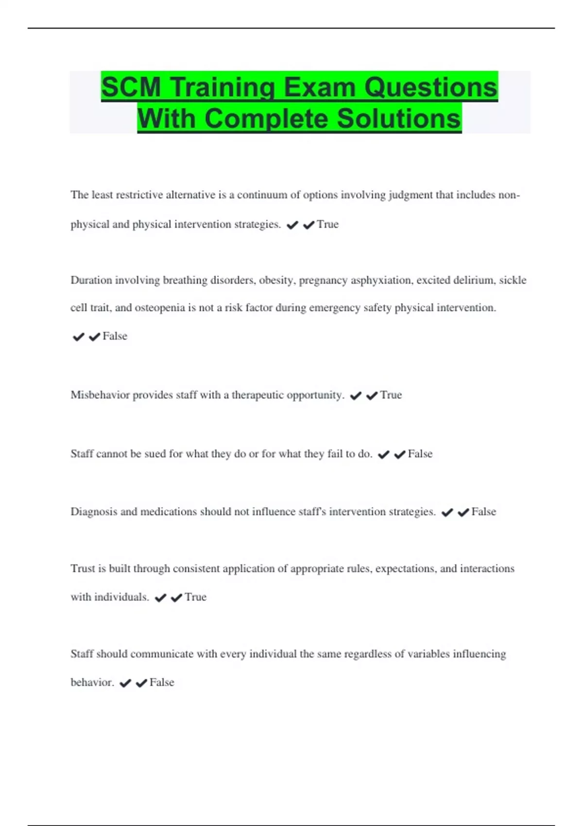 Scm Training Exam Questions With Complete Solutions Scm Training Stuvia Us