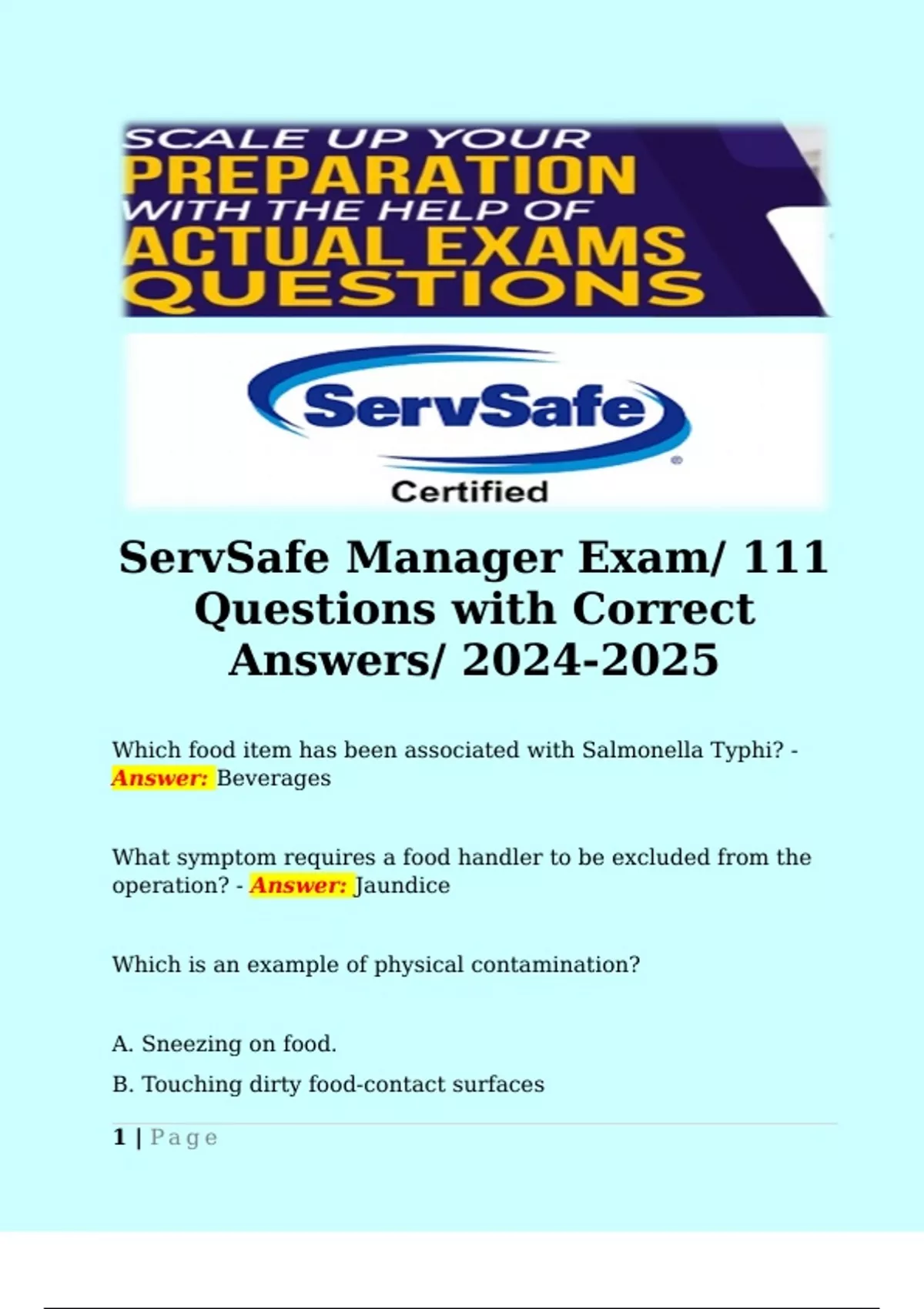 Servsafe Manager Exam 111 Questions With Correct Answers Servsafe Manager Course Stuvia Us