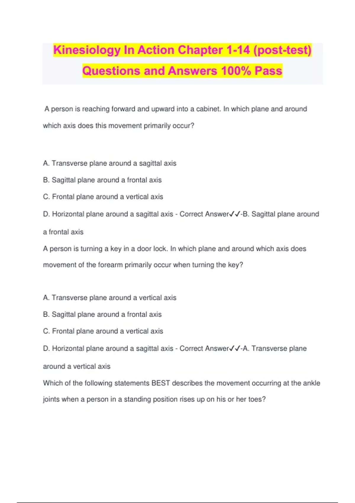Kinesiology In Action Chapter 1 14 post test Questions And Answers